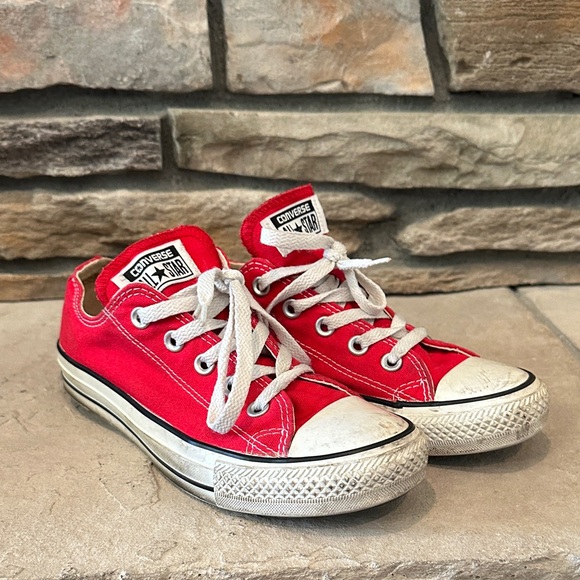 Converse | Shoes | Converse Red Canvas Sneakers With White Accents ...